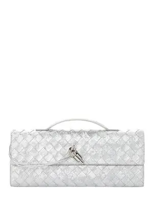 Bottega Veneta Andiamo Intrecciato Leather Clutch Silver Metallic