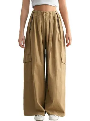 LUVEE Mable Front Zip Flap Patch Pocket Pants - Taupe