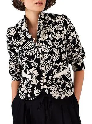Mint Velvet Jacquard Floral Cropped Jacket - Black