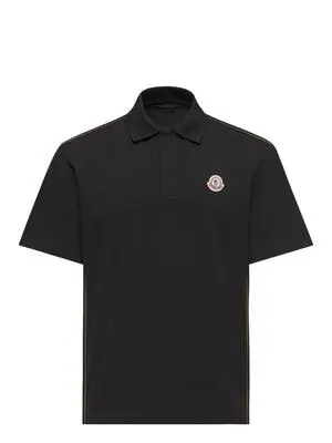 Moncler Logo Cotton Piquet Polo Shirt - Black
