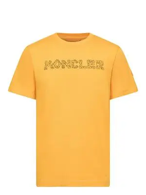 Moncler Space Embroidered Logo Cotton T-shirt - Yellow