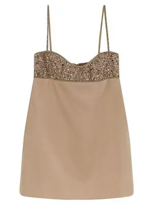 Retrofete Shyla Rhinestone Detail Satin Dress - Beige