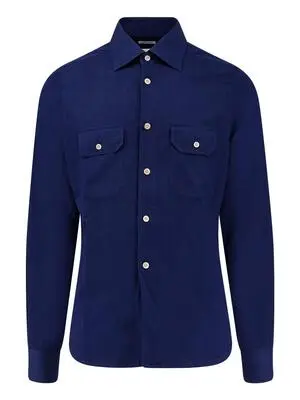 Kiton Cotton Shirt With Stitched Profiles - Blue