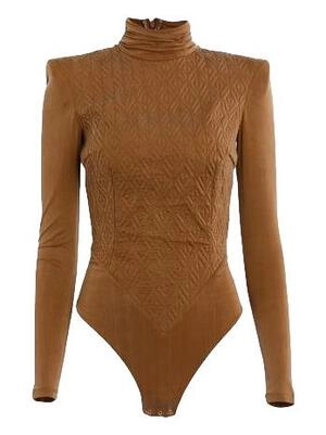 Elisabetta Franchi Elisabetta Franchi Long Sleeve Turtleneck Bodysuit Camel