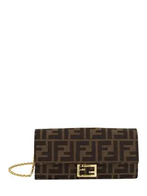 Fendi Ff Jacquard Continental Wallet With Chain Strap - Brown