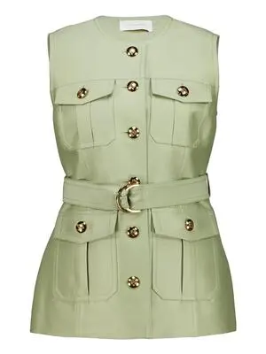 Zimmermann Palm Luna Wool-silk Utility Vest - Green