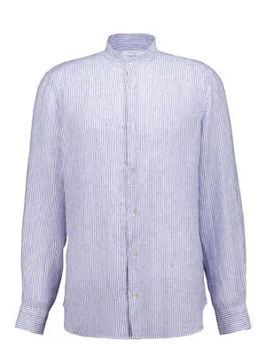 Boglioli White And Navy Striped Linen Shirt - Blue