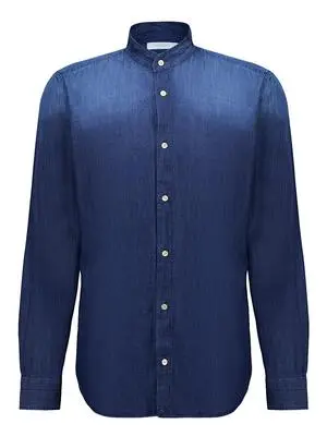 BOGLIOLI Blue Cotton Mandarin Collar Shirt