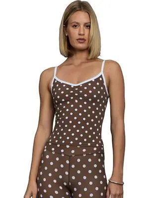 Carbon38 Polka Dot Ruched Tank - Carafe/white Polka Dot