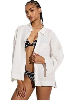 Victoria's Secret Linen Boxy Long-sleeve Shirt - White,ivory