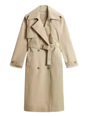 Woolrich Double-Breasted Belted Trench Coat Neutrals