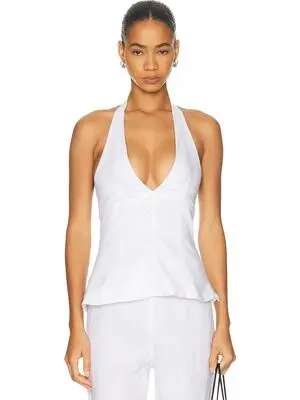 AEXAE Linen Halter Neck Top - White