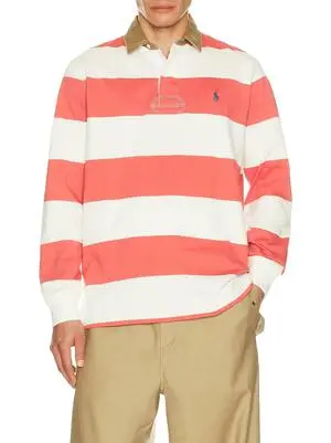 Polo Ralph Lauren Long Sleeve Collared Rugby Shirt In Red - Red Sky & Trophy Cream