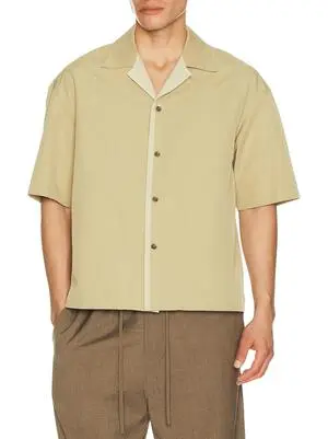 LE17SEPTEMBRE Open Collar Short Sleeve Shirt In Beige - Mustard
