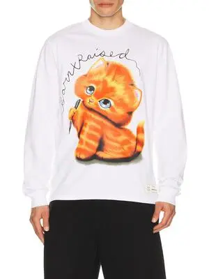 BORN X RAISED Kitty Long Sleeve Tee - White