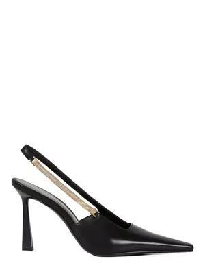 POTAMY Chain Strap Leather Slingback Pumps - Black