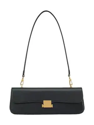 POTAMY Flap Top Leather Shoulder Bag - Black