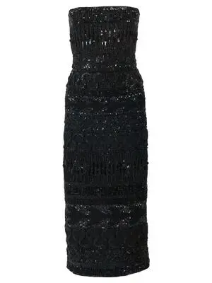 Carolina Herrera Embroidered Tulle Strapless Midi Dress - Black