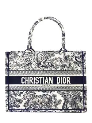 Dior Book Embroidered Canvas Medium Tote Bag - Blue