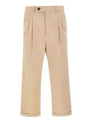 Drole De Monsieur Pleat Logo Patch Trousers - Neutrals