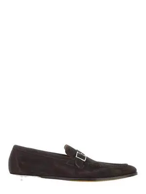 DOUCAL'S Buckle-strap Suede Loafers - Brown