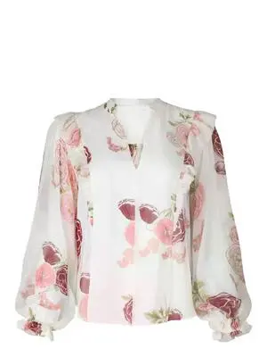 Giambattista Valli Floral-print Ruffled Blouse - White