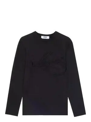 MSGM Embroidered-logo Long-sleeve T-shirt - Black