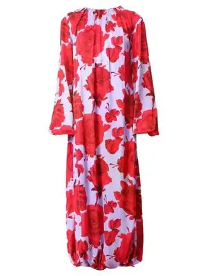 MSGM Floral Long-sleeve Dress - Red