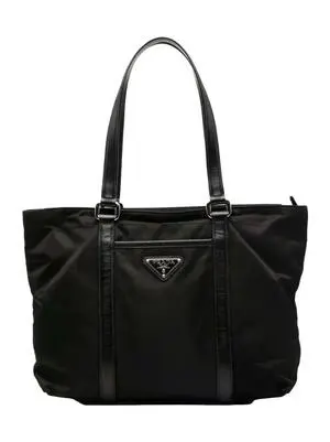 Prada Saffiano Trimmed Tessuto Tote Bag - Black