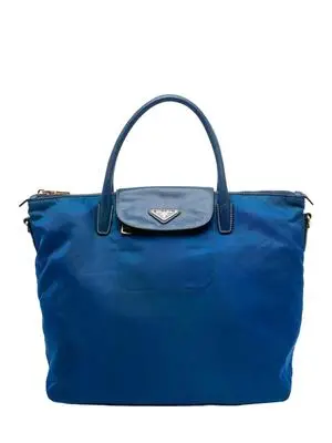 Prada Saffiano Trimmed Tessuto Satchel - Blue
