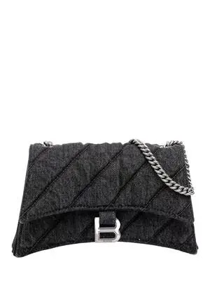 Balenciaga Xs Denim Crush Chain Crossbody Bag - Grey