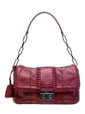 Dior 2009 Lambskin Cannage New Lock Ruffle Flap Shoulder Bag - Red