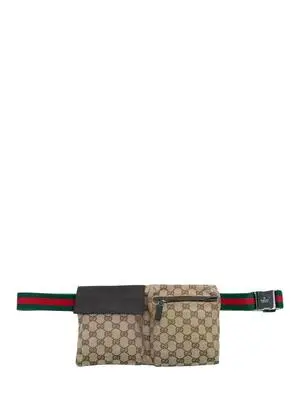 Gucci Gg Canvas Web Double Pocket Belt Bag - Brown