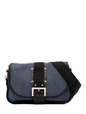 Fendi Zucca Trimmed Denim Flap Crossbody Bag - Blue