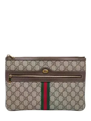 Gucci Gg Supreme Web Ophidia Clutch Bag - Brown