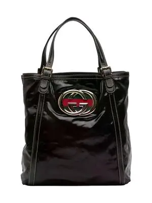 Gucci Patent Dialux Britt Web Tote Bag - Black