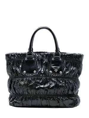 Prada 2021-2025 Vernice Gaufre Satchel - Black