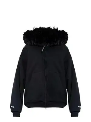 Balenciaga Faux-fur Trim Hoodie - Black