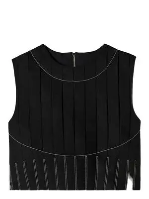 Tory Burch Wool Twill Pleated Top - Black