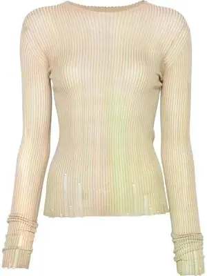 UMA WANG Ribbed Frayed Top - Neutrals