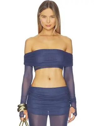 BANANHOT Lena Off-the-shoulder Mesh Top - Navy