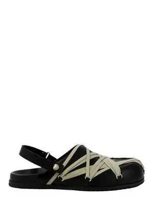 Rick Owens Megalace Cross Strap Mules - Black