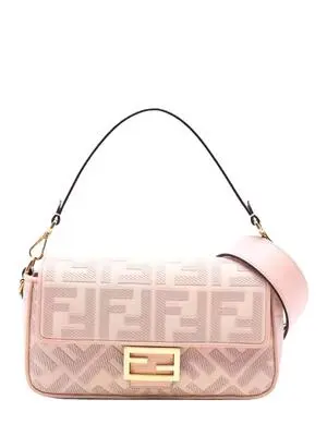 Fendi Zucca Embroidered Canvas Baguette Satchel - Pink
