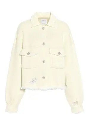 BARRIE Cropped Denim Jacket With Fringes - Yellow
