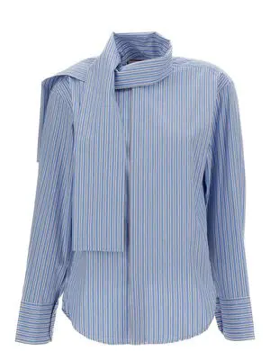 Plan C Striped Shirt With Scarf - Sky Blue