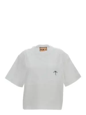 Plan C Crewneck T-shirt With Applied Pocket - White