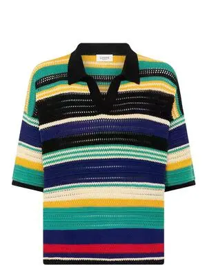 LANEUS Striped Knitted T-shirt - Black