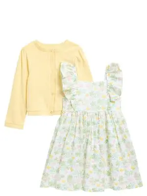 LITTLE ME Garden Party Dress & Cardigan Set - Yellow