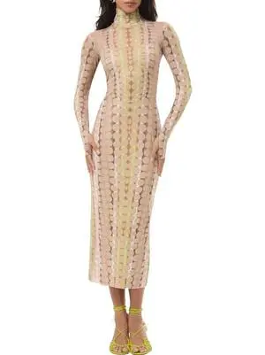 AFRM Shailene Turtleneck Long Sleeve Mesh Midi Dress - Tonal Dot