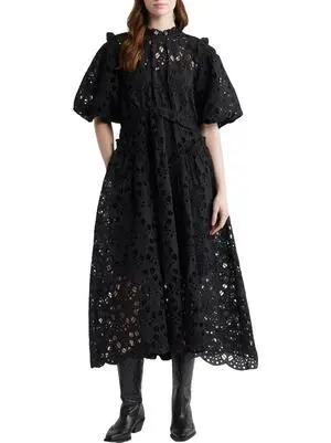 ALLSAINTS Odette Eyelet Embroidered Dress - Black